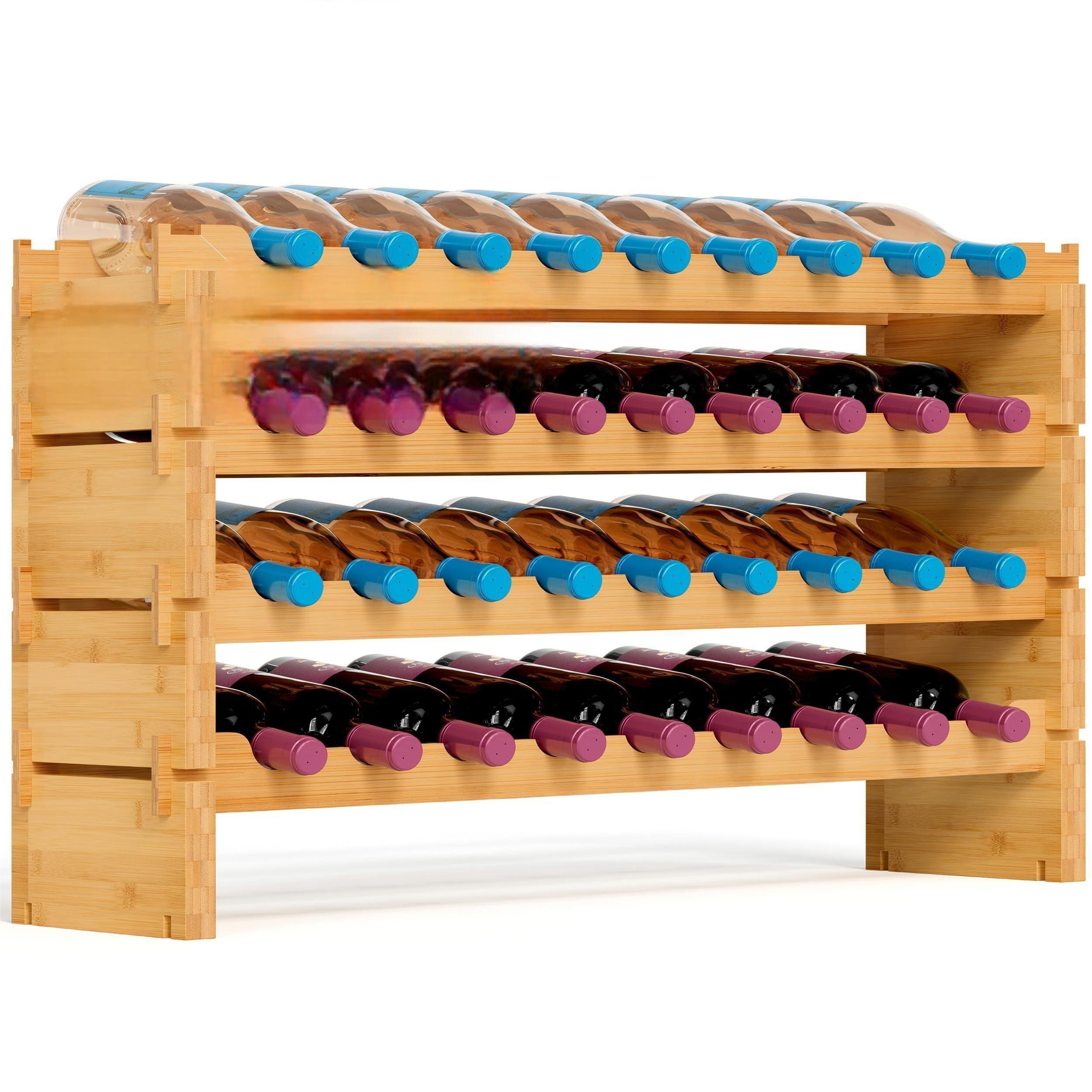 Lark Manor™ Bamboo Stackable Wine Rack, 4-Tier 36 Bottle Capacity Wine Racks Free Standing Floor ...